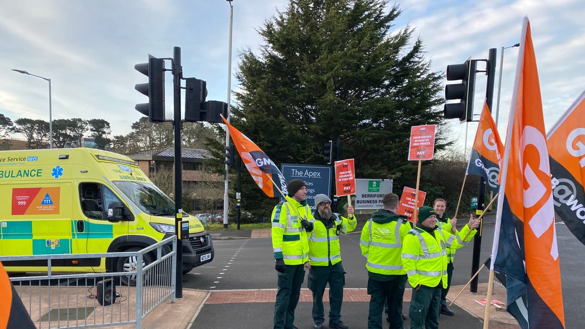 Health workers on the picket line at Derriford Hospital today in ...