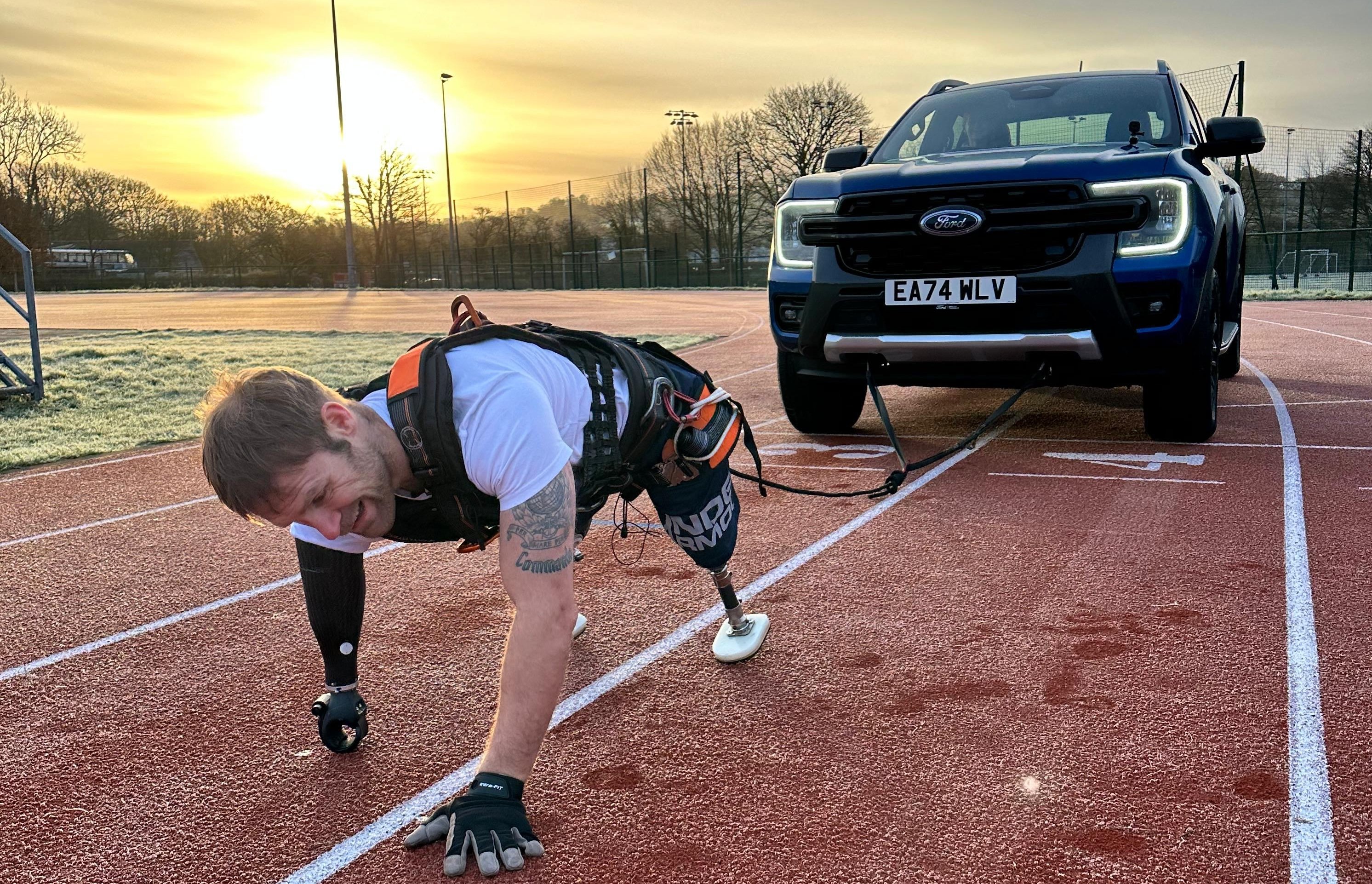 Royal Marine amputee's record vehicle pull on Tavistock running track | tavistock-today.co.uk