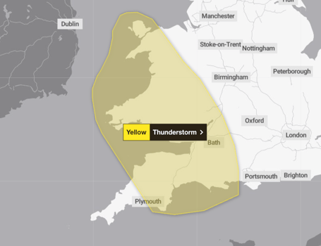 Met Office issues yellow thunderstorm warning for South West ...